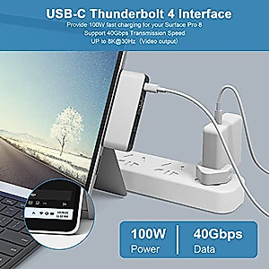 Microsoft Surface Pro 8 USB C Hub Adapter with 4K HDMI, USB-C Thunderbolt 4 (Display+PD Charging+Data), USB 3.0, USB 2.0, TF Card Slot, Docking Station Dual Monitor(HDMI+USB C) for Surface Pro 8