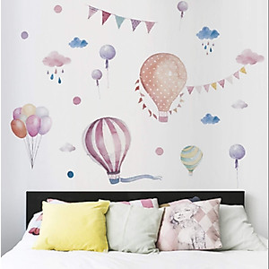 Colourful Hot Air Balloons Wall Decals Stickers Kids Colorful Hot Air Balloon Cloud Raindrop Balloon Wall Decals Removable Wall Stickers for Kids Nursery Bedroom Living Room