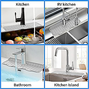 Gaswug Kitchen Sink Silicone Faucet Handle Drip Catcher Tray Mat, Silicone Sink Splash Guard Mat for Kitchen, Kitchenguard Silicone Faucet Handle Drip Catcher Tray - 2Pcs