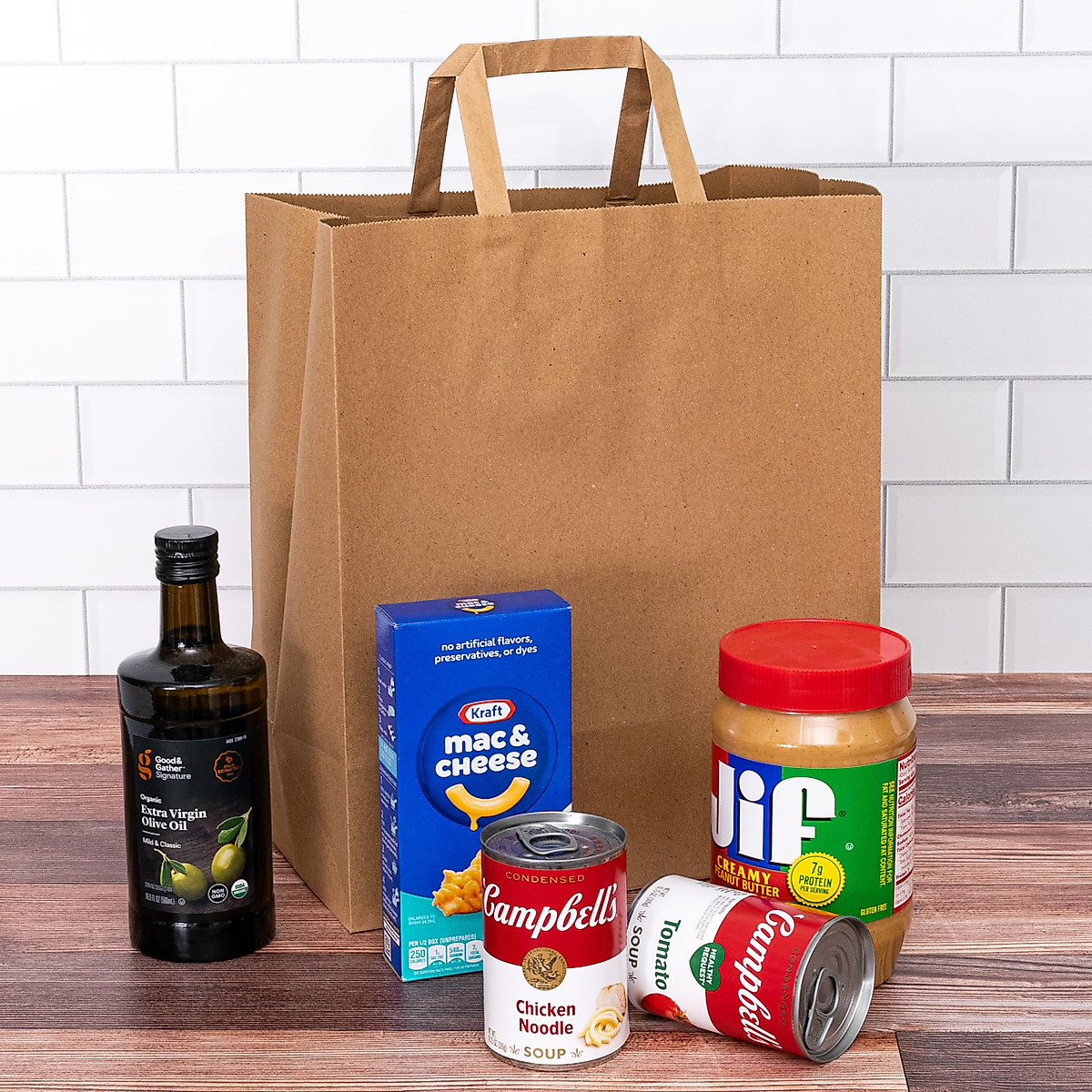 Prime Line Packaging Brown Paper Bags with Handles, Reusable Grocery Tote for Food, Takeout, Delivery, Shopping, Small Business, Bulk, 12x7x14 100 Pack