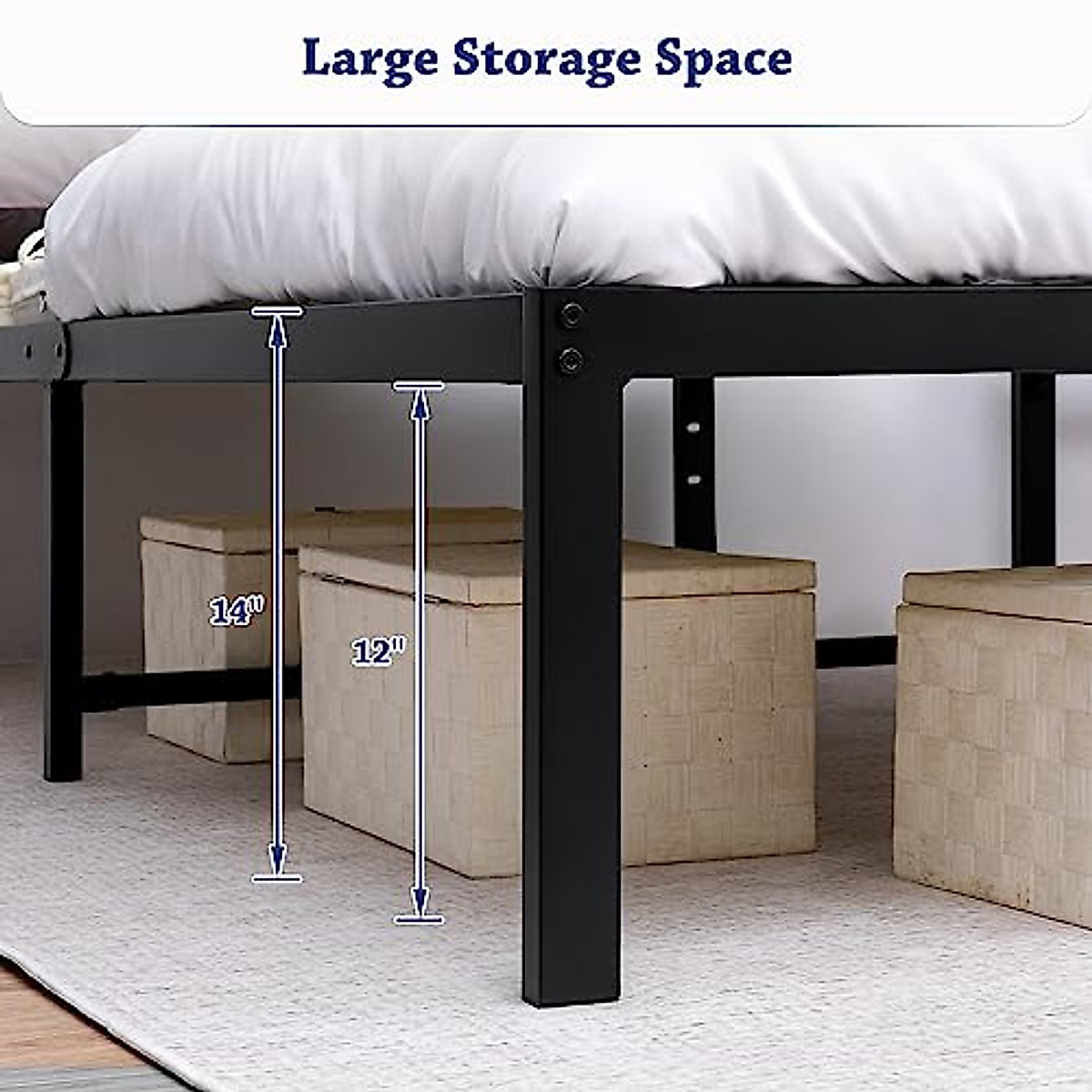 LUSIMO Twin Bed Frame 14 Inch Metal Bed Frame with Storage Twin Size Platform Bed Frame No Box Spring Needed Heavy Duty Steel Slat and Anti-Slip Support Easy Quick Lock Assembly Black