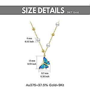 14K Real Gold Butterfly Necklace for Women,Yellow Gold Pearl Butterfly Pendant+Chain with 8 PCS Pearls,Anniversary Birthday Jewelry Gifts for Wife Mom,16"+2" (Style-1)