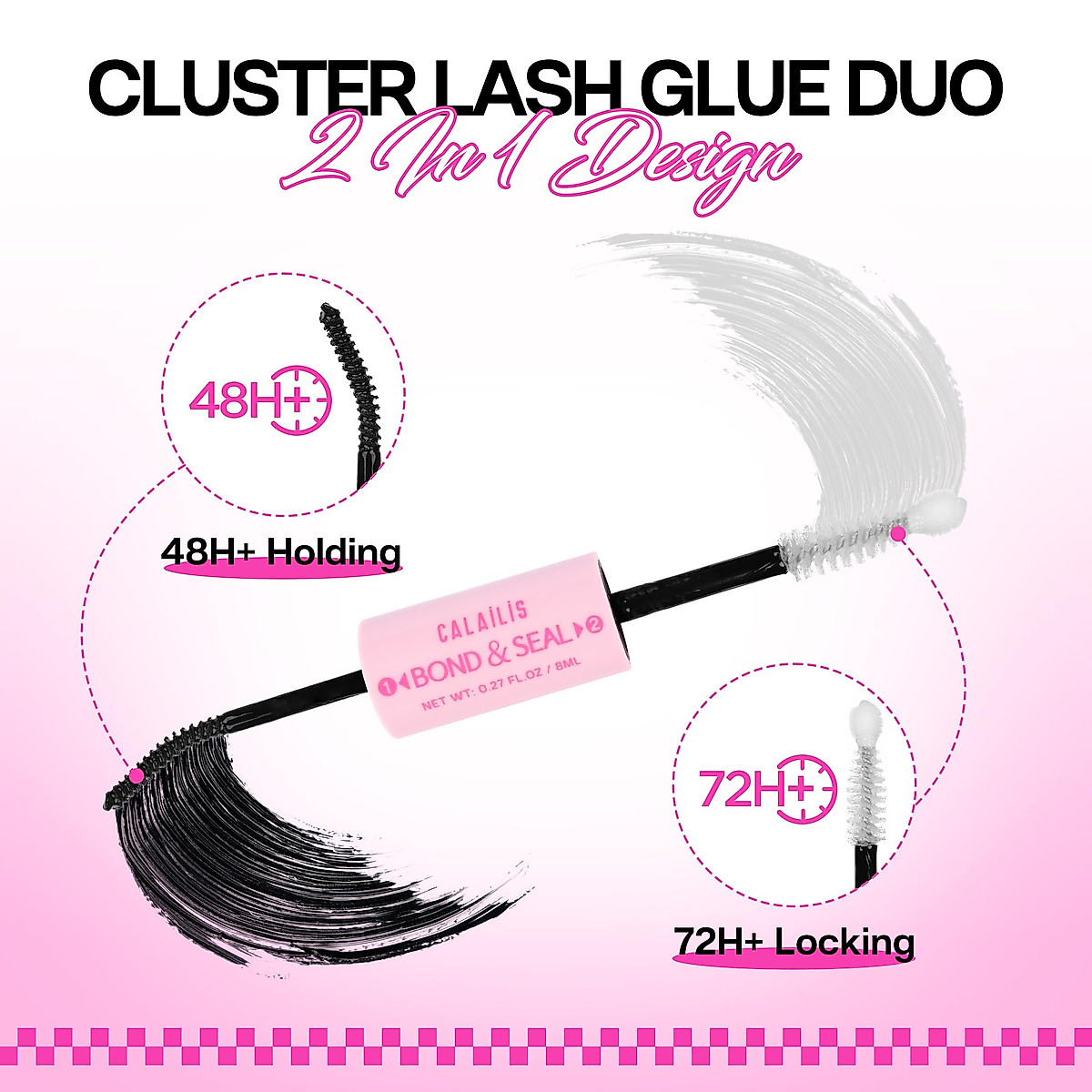 CALAILIS Lash Bond and Seal, Cluster Lash Glue Bond and Seal Lash Glue for Lash Clusters Super Strong Hold and Long Lasting 72 Hours Waterproof Non-irritating Individual Lash Glue for Cluster Eyelash