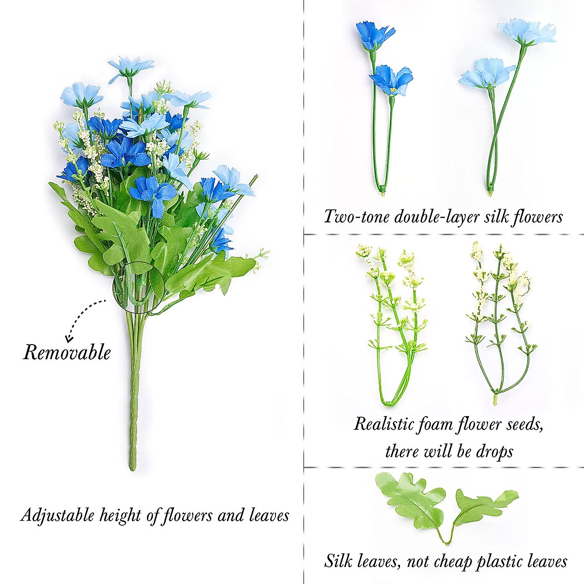 Clearance 6 Bundles Outdoor Artificial Flowers for Decoration,Silk Flowers UV Resistant Fake Flowers No Fade Faux Flowers Plastic Bouquet Hanging Plants for Indoor Outside Farmhouse Home Garden