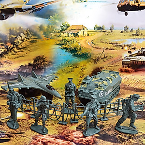 FUN LITTLE TOYS 180PCS Army Men Action Figures Army Toys of WW 2, Toy Soldiers, Military Playset with a Map, Toy Tanks, Planes, Flags, Soldier Figures, Fences & Accessories Xmas Decoration