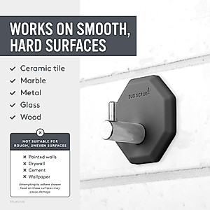 Sud Scrub® Antimicrobial Shower Hook, Self Adhesive Hooks for Shower Wall, Heavy Duty Removable Wall Hooks, Stick On Hooks for Hanging, Bathroom Towel Hook (Charcoal)