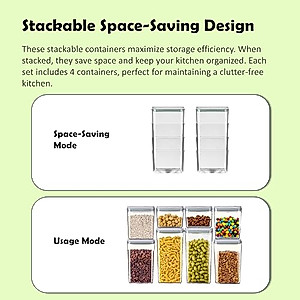 EE Airtight Food Storage Containers Set with Lids - Stackable BPA-Free Containers for Kitchen Pantry Organization, Ideal for Cereal, Snacks, Flour, Sugar, Coffee, and Spaghetti (8-piece)