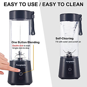 Portable Blender for Shakes and Smoothies, 13.5 Oz Personal Blender USB Rechargeable Small Smoothie Blender (Black)