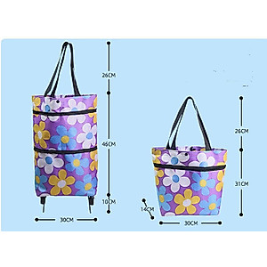 Recyclable Shopping Bags Folded Oxford Sturdier Bags on Wheels Reusable Grocery Bags Light Weight (one Size, Mix-Blue)