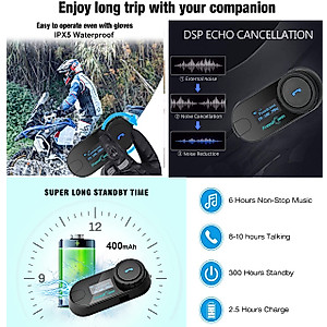 FreedConn TCOM-SC Motorcycle Helmet Bluetooth Intercom Headset Communication Systems Kit, for 2 or 3 Riders, LCD Screen/FM Radio/Mobile phone/MP3/GPS Connective/Range 800m / Handsfree (2 Set)