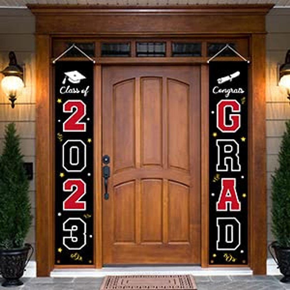 2023 Graduation Banner Decorations - Porch Sign Set Red White Black Welcome Door Décor Party Favors Supplies For Indoor Outdoor