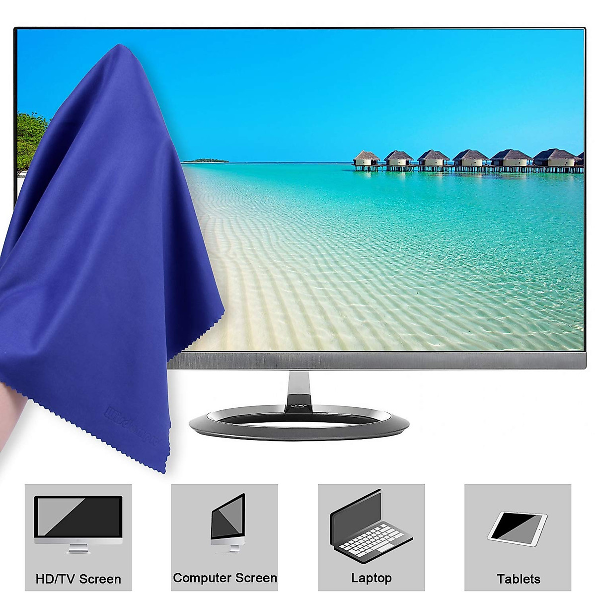 Wisdompro Extra Large 4-Pack Microfiber Cleaning Cloth For Laptop, LCD TV, Computer Screen, Monitor, Tablet, Camera Lens, Glass, Lenses, Phone, iPhone, iPad, other Delicate Surface - Blue (16x16 Inch)