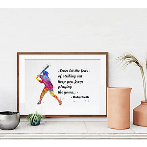 Dignovel Studios 8X10 Unframed Baseball Practice Never Let the Fear of Striking Out Quotes Watercolor Art Print Inspirational Wall Art Housewarming Office Home Decor DN554