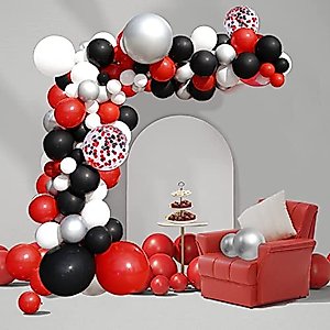 Red Black Balloon Garland kit, 120pcs Red Silver Black Balloons and Confetti Balloons for Prom Single Party Baby Shower Birthday Graduation Decorations