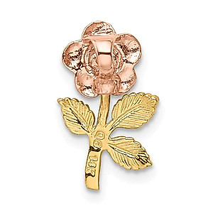 Solid 14k Gold Two-tone Mini Pink Rose Flower Chain Slide Pendant Charm - 17mm x 10mm