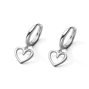 Hollow Dangle Heart Love Small Hoop Cuff Earrings for Women Dainty Sterling Silver Huggie Hinged Cute Cartilage Hypoallergenic Dangling Little Hoops Gifts for Her Bff Daughter Birthday 9mm (silver)