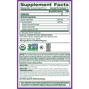 Traditional Medicinals - Organic Smooth Move Senna Chamomile Tea 16 Count (Pack of 6) - Herbal Laxative - Gentle Overnight Relief of Occasional Constipation - Caffeine Free - 96 Tea Bags Total