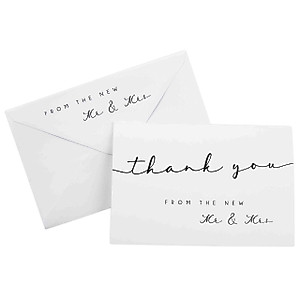 GSM Brands Thank You Cards for Wedding (Mr and Mrs Theme) - 100 Cards with Envelopes