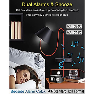 AFK Alarm Clock for Bedroom/Office,Digital Clock with Bluetooth Speaker,Small Alarm Clock for Heavy Sleepers Adults/Teens with Dual Alarms,Mirror LED Display,Hands-free Calling.(12H Format)