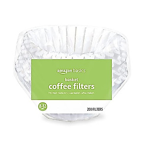 Amazon Basics Basket Coffee Filters for 8-12 Cup Coffee Makers, White, 200 Count