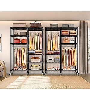 VIPEK R4i Portable Closets Heavy Duty Garment Rack Adjustable Rolling Clothes Rack with 6 Tiers Metal Wire Shelving, Double Rods, Lockable Wheels, Freestanding Wardrobe Closet Storage Rack, Black