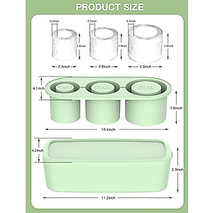 Ice Cube Tray for Tumbler Cup 30Oz-40Oz, 3 Pcs Silicone Cylinder Ice Mold with Lid and Bin for Freezer, Easy Fill and Release Ice Maker for Whiskey, Cocktail BPA-Free(Green, 40 Oz)