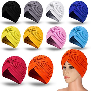 10 Pieces Stretch Polyester Turbans Head Bennie Cover India's Hat Twisted Headwrap (Light Colors)