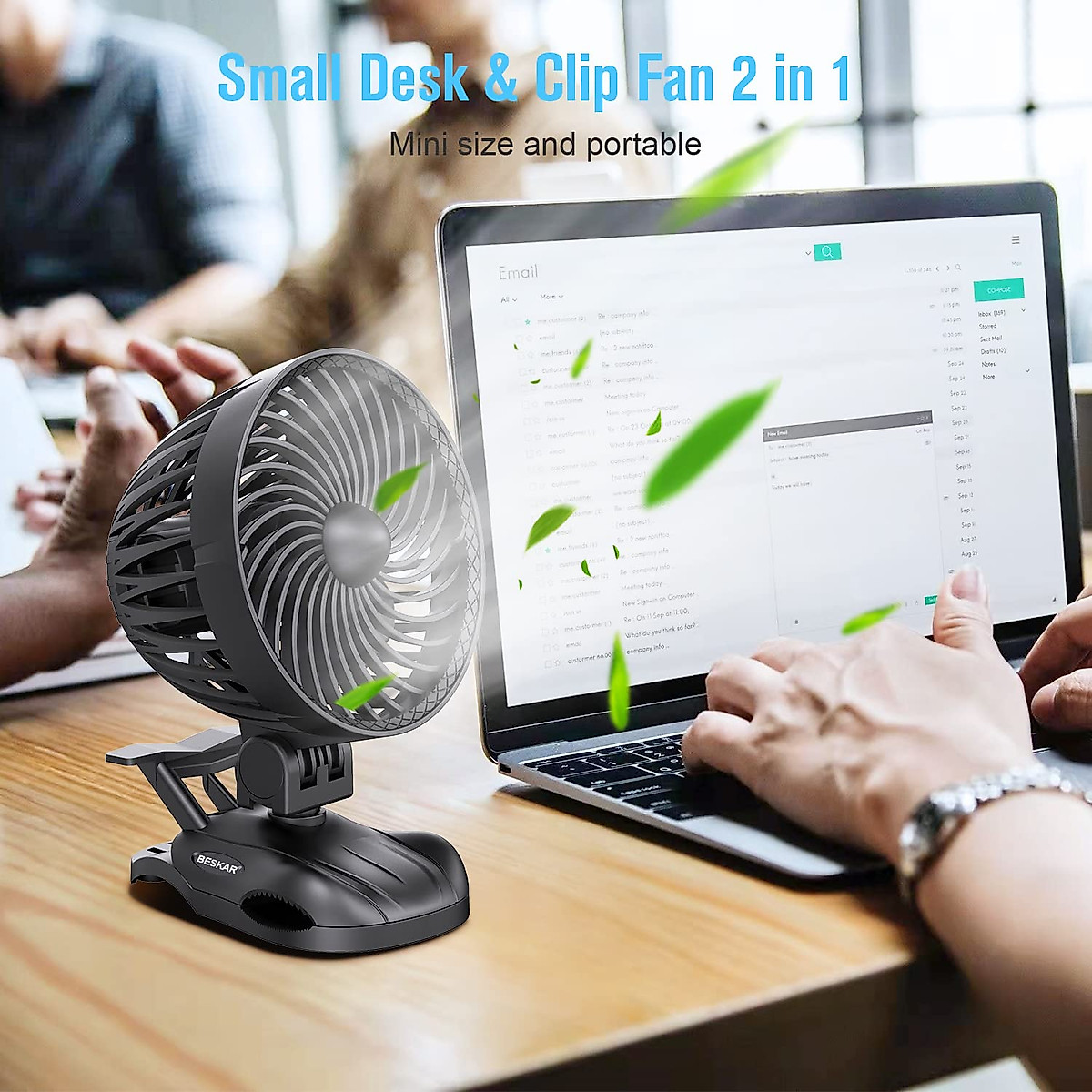 BESKAR Clip on Fan - 5000mAh Battery Rechargeable with CVT Speeds and Strong Airflow, Adjustable Tilt, Personal Quiet Fan for Office Stroller Outdoor - Portable Small Desk Fan