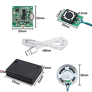 WayinTop Sound Module Button Control Music Voice Player Programmable Talk Chip Musical 8MB MP3 WAV USB Downloadable with AA Battery Box + USB Cable for DIY Audio Cards Christmas Creative Gift