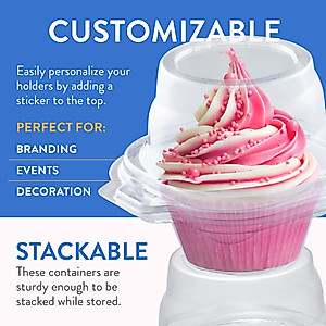 Individual Cupcake Containers (100 Pack) | Clear Plastic Disposable Cupcake Boxes/Holders | Single Cupcake Holder with Dome Lid Bulk | BPA-Free Plastic Cupcake Muffin Container Carrier Boxes to Go