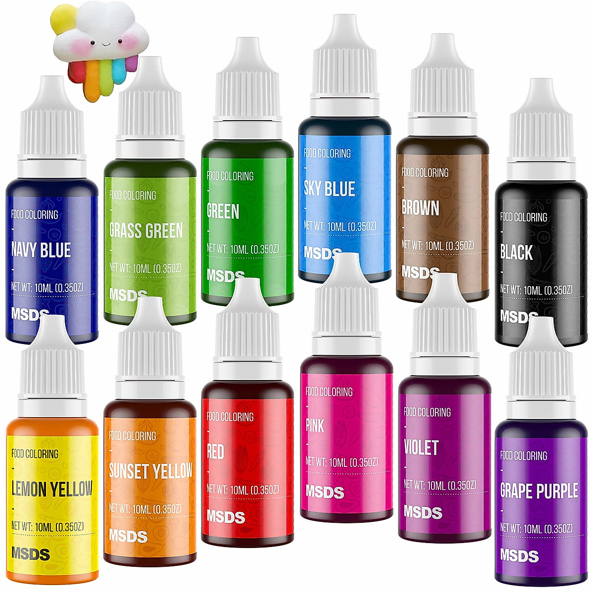 12 Color Cake Food Coloring Set, Food Grade Vibrant Food Color Liquid Dye Tasteless for Baking, Icing, Easter Egg, Fondant, Cooking, Slime Making DIY Supplies Kit - .35 Fl. Oz (10 ml) Bottles