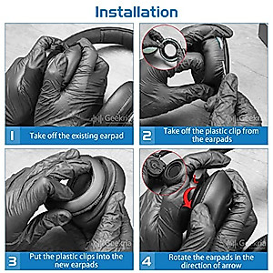 Geekria QuickFit Replacement Ear Pads for Bang & Olufsen Beoplay H4, H6, H7, H9, H9i, HX, Portal Headphones Ear Cushions, Headset Earpads, Ear Cups Cover Repair Parts (Black/No Plastic Clip)