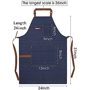 KPD 2 Pack Blue Unisex Adjustable Bib Denim Apron for Family Chef, Kitchen, BBQ and Studio,Cooking Apron for Kitchen and Home