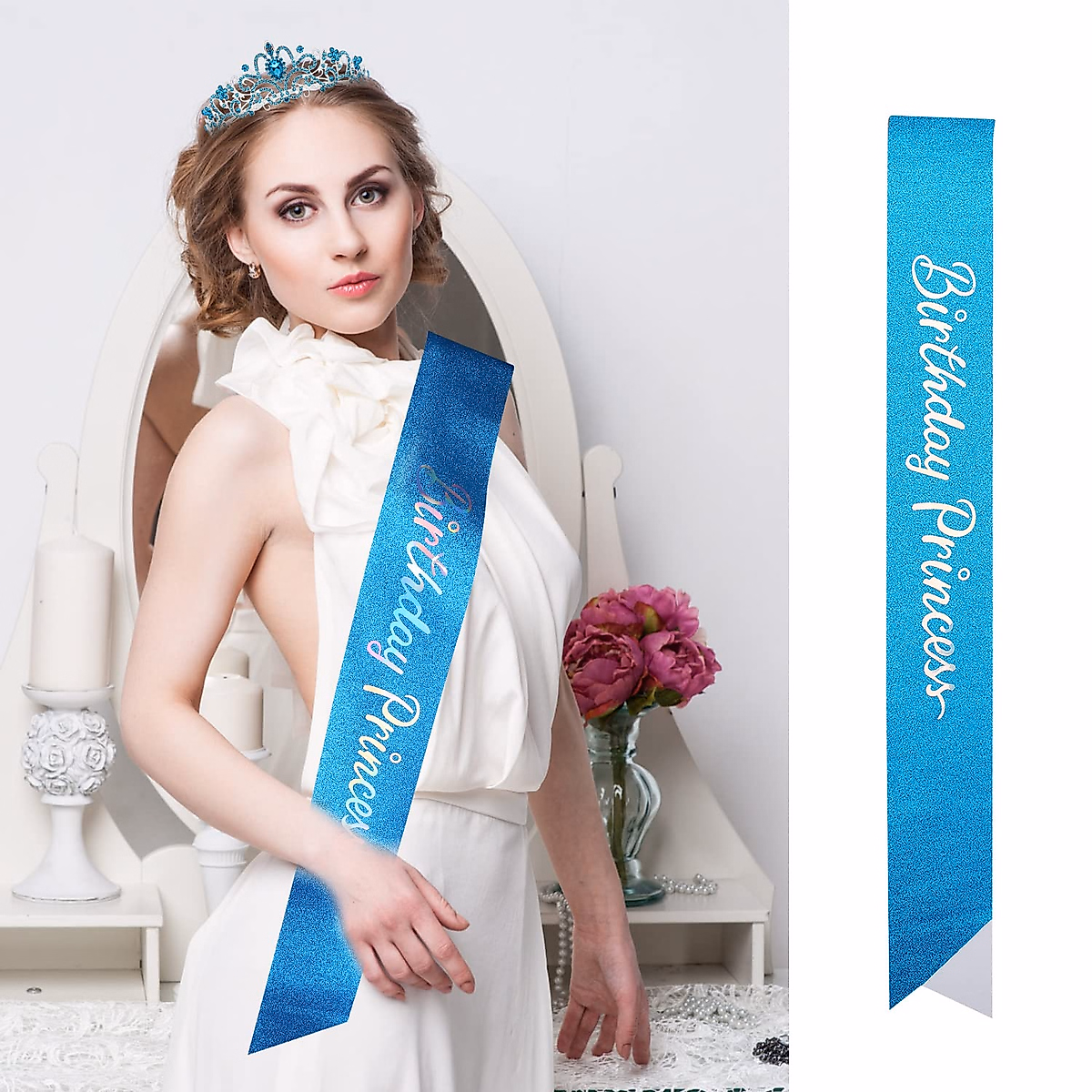 Blue Princess Birthday Crown - Happy Birthday Tiara Headband & Decoration