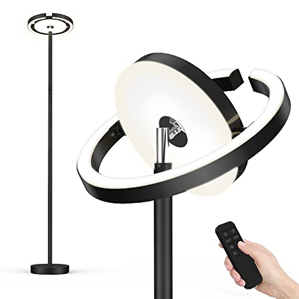 FIMEI Floor Lamp, LED Modern Floor Lamps Eye-Protecting Stepless Dimming and 3 Color Temperatures, Bright Standing Pole Light with Double Control System for Home and Office, Single Opening Design