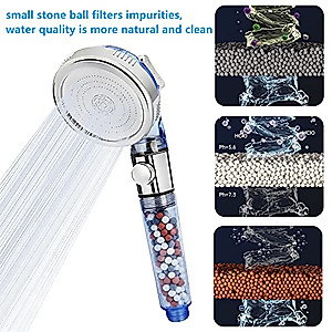 Shower Head,REHAVE Jetting Filter Shower Sprayer,High Pressure 3 Mode,Handheld Spray Showerheads for Dry Skin Hair,Handheld Filter Supercharged Large Rainfall,Purifying Filtration Mineral Stone Beads