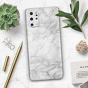 DesignSkinz White Scratched Marble Protective Vinyl Decal Wrap Skin Cover Compatible with The Samsung Galaxy S20 (Screen Trim & Back Glass Skin)