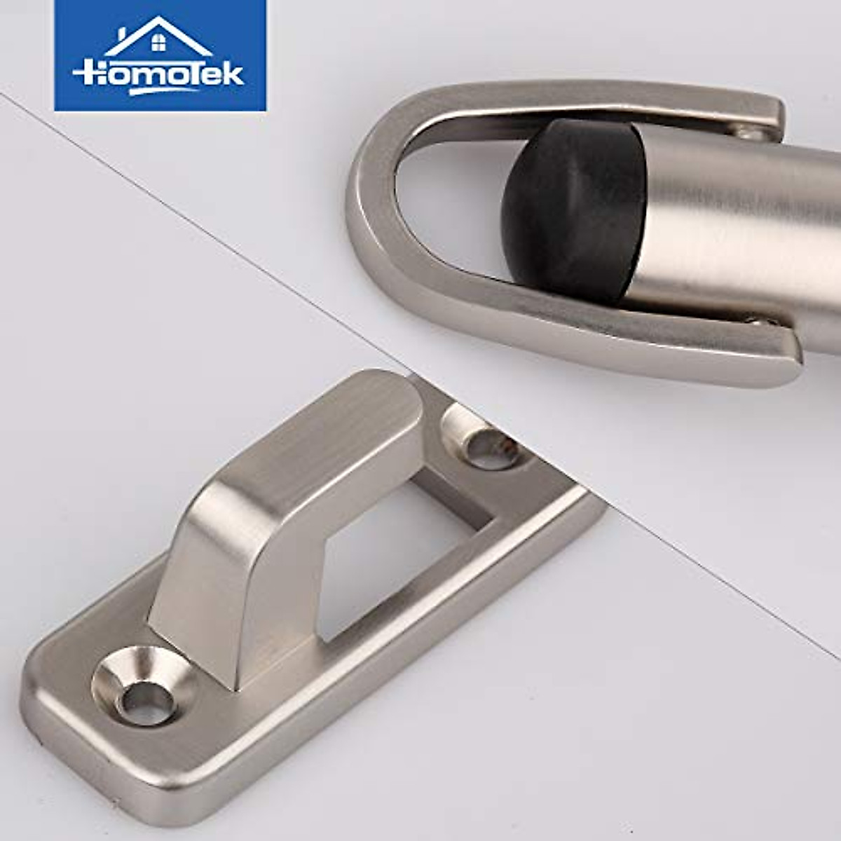 HOMOTEK 2 Pack Heavy Duty Door Stopper with Manual Hook,Door Holder Stop with Sound Dampening Rubber Bumper Wall Mounted, Brushed Satin Nickel