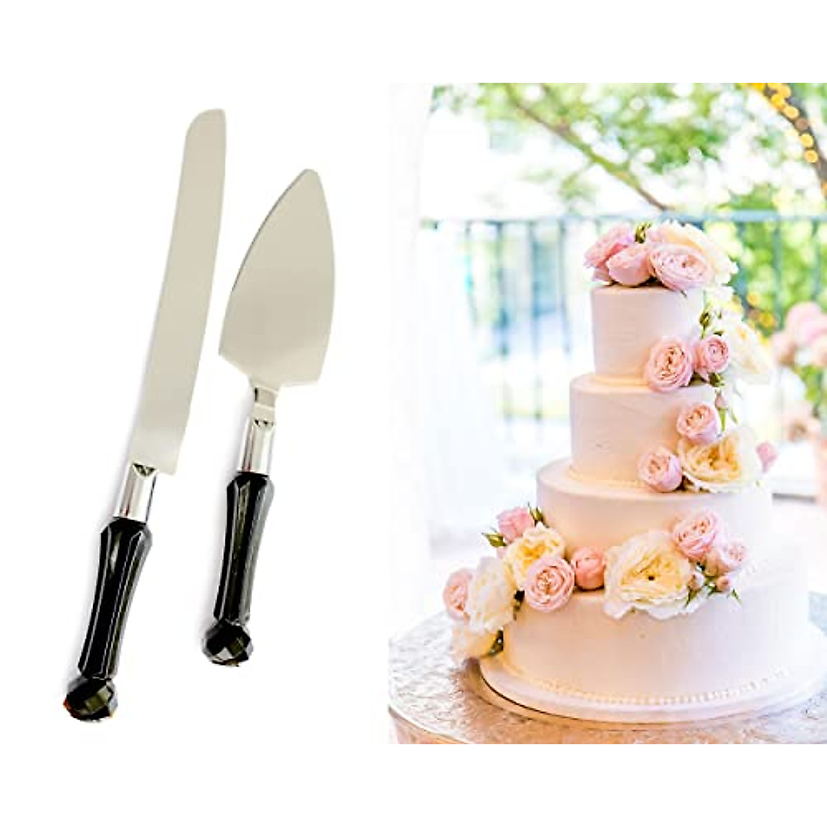 MoonShield Cake Knife & Server Spatula Cake Cutting Set - Wedding Cake Knife Set - Serving Set for Receptions Birthdays - Match the Color to Your Event Theme - Cake Knife and Cutter - Best Gift Set
