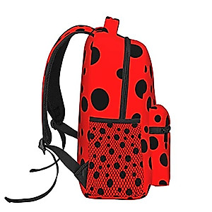 Wiqodme Ladybug Red Black Polka Dot Backpack Casual Laptop Daypack Computer Bag for Men Women Travel