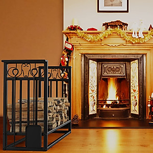 KLOLKUTTA Firewood Rack Indoor with Fireplace Tools Set,Large Fire Wood Racks Lumber Storage Logs Bin Heavy Duty Wood Stacker Stand Tools Accessories(29.5"x11.8"x23.6")