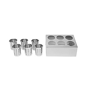 TFCFL Flatware Cylinder Holder,Commercial 4-Hole Stainless Steel Cylinder Flatware Silverware Utensil Holder Organizer Caddy 20x6.1x6.3inch,Silver (4-Hole)