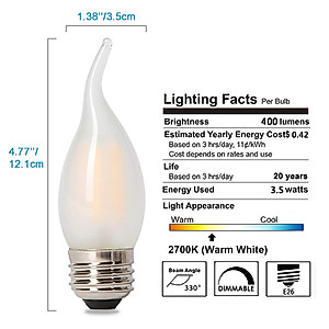 PANLAVIE LED 40 Watt Chandelier Bulbs Standard Base Frosted Bulbs, Dimmable Filament 40 Watt LED Bulbs (Uses Only 3.5 watts), E26 Medium Base, 2700K Warm Light Candle Bulbs, Pack of 6