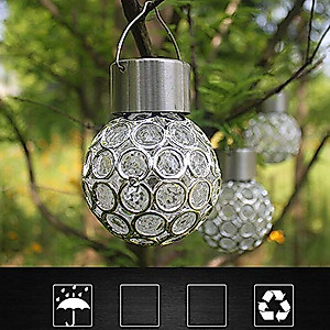 Nuxn 2 pcs Solar Hanging Ball Lights Crackle Globe Lights 7 Colour Changing Solar Powered LED Garden Decoration Lights Waterproof Solar Outdoor Lights for Parties Decorations, Christmas