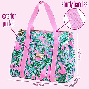 Lilly Pulitzer Cute Lunch Bag for Women, Large Capacity Insulated Tote Bag, Pink/Green Mini Cooler with Storage Pocket and Shoulder Straps, Suite Views