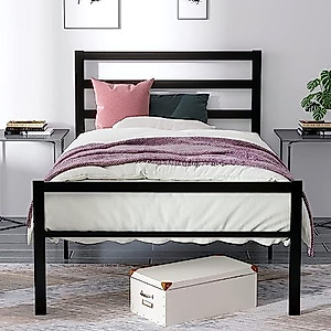 4 EVER WINNER Twin Bed with Headboard and Footboard, 14 Inch Twin Size Metal Platform Bed Frame, Heavy Duty, No Box Spring Needed, Anti-Slip, Easy Assembly, Black