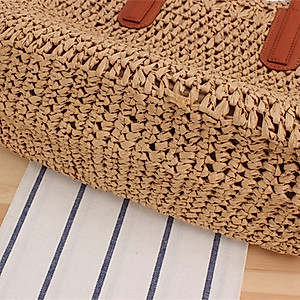 FAIRYSAN Summer Straw Shoulder Bag Women Large Straw Bags Weave Handmade Handle Tote Bag Brown