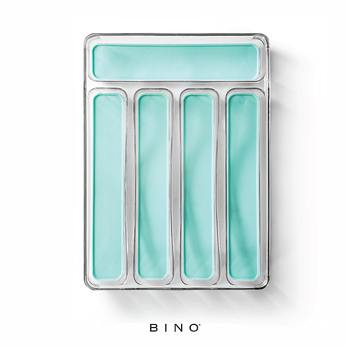 BINO 5-Slot Silverware Organizer for Drawer | Plastic Utensil Organizer for Kitchen Drawers | Silverware Tray for Drawer Organization | Utensil Kitchen Drawer Organizer w/ Grip Lining (Light Grey)