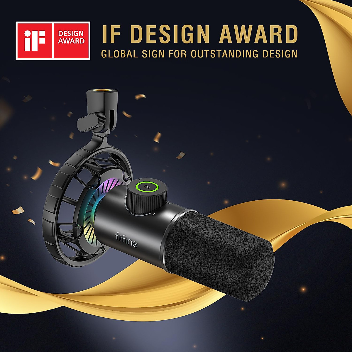 FIFINE USB Gaming Microphone, RGB Dynamic Mic for PC, with Tap-to-Mute Button, Plug & Play Cardioid Mic with Headphone Jack for Streaming, Podcast, Twitch, YouTube, Discord- K658