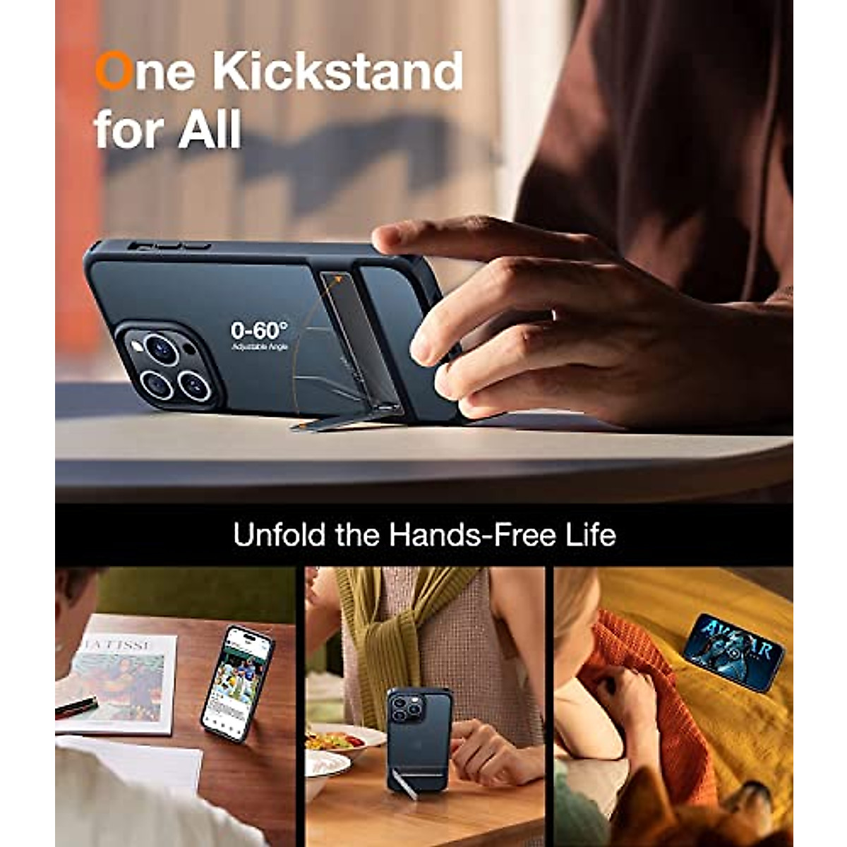 TORRAS iPhone 14 Pro Max Case with Stand [10 Ft Military Drop Protection] [3 Stand Ways Built-in Kickstand] Shockproof Slim Translucent Matte iPhone 14 Pro Max Phone Cases 6.7 '' 2023, Black